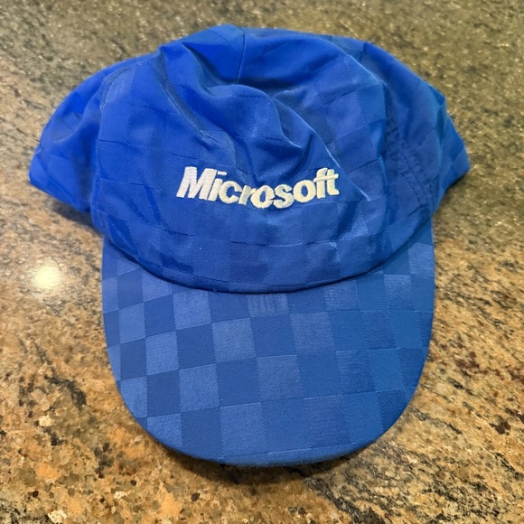 Microsoft | Accessories | Vintage Microsoft Blue Checkered Cap Baseball ...